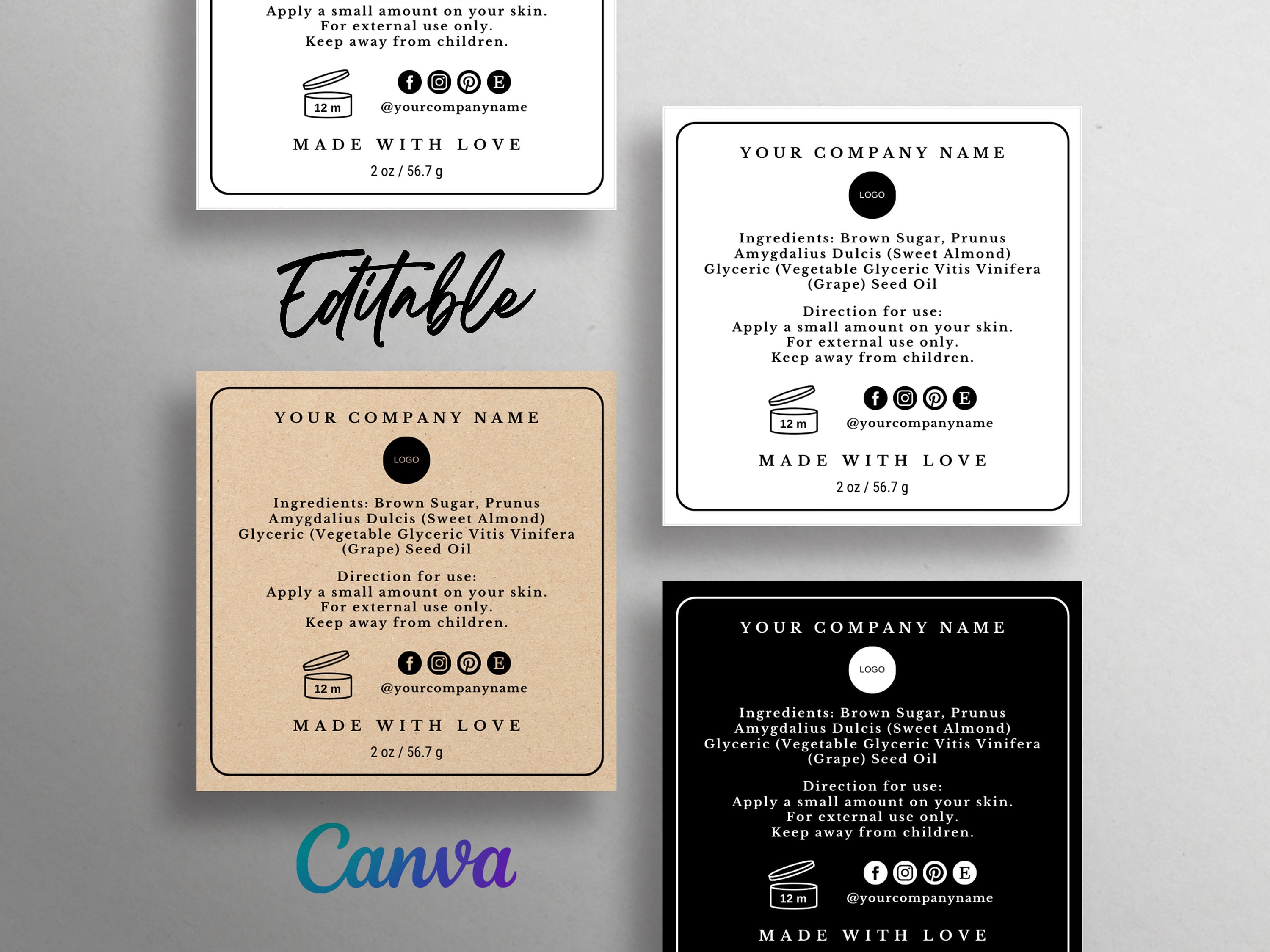 Product Ingredients Square Label, Ingredients Back Square Label ...