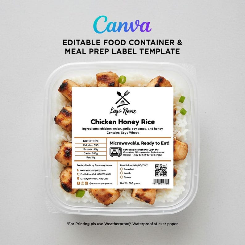 Editable Meal Prep Label Template Canva, Food Container Design Stickers ...