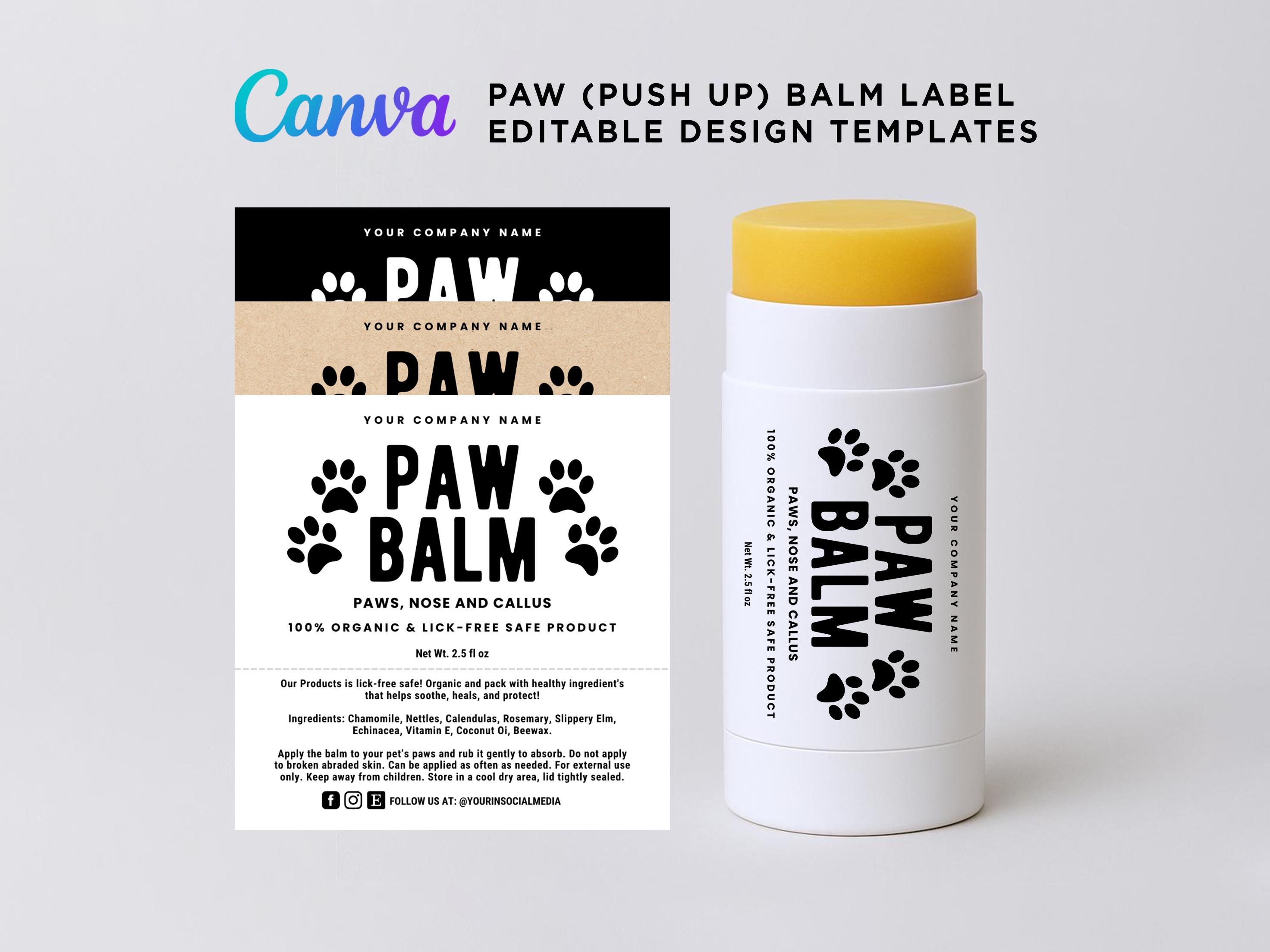 Custom Paw Balm Push up Label Template, Printable Pet Skin Soother ...