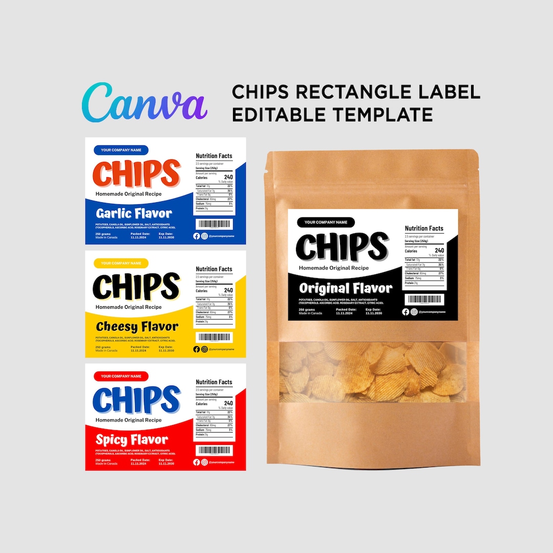 Rectangle Food Labels, Chip Bag Template, Homemade Labels, Chip Labels ...