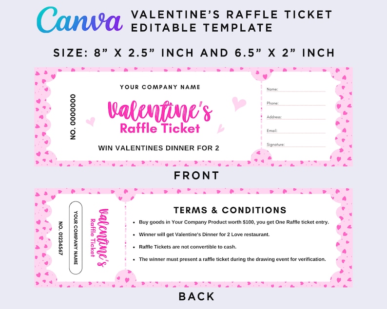 Editable Raffle Ticket Template Valentine's Raffle Coupon - Etsy