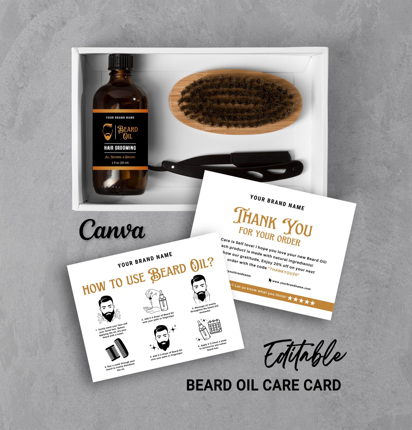 Beard Oil Instruction Card, Beard Oil Care Card, Beard Oil Cards, How ...