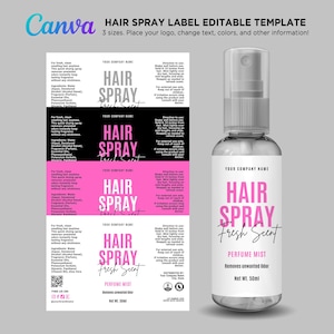 Hair Spray Label Template Canva, Hair Perfume Mist Label Design ...
