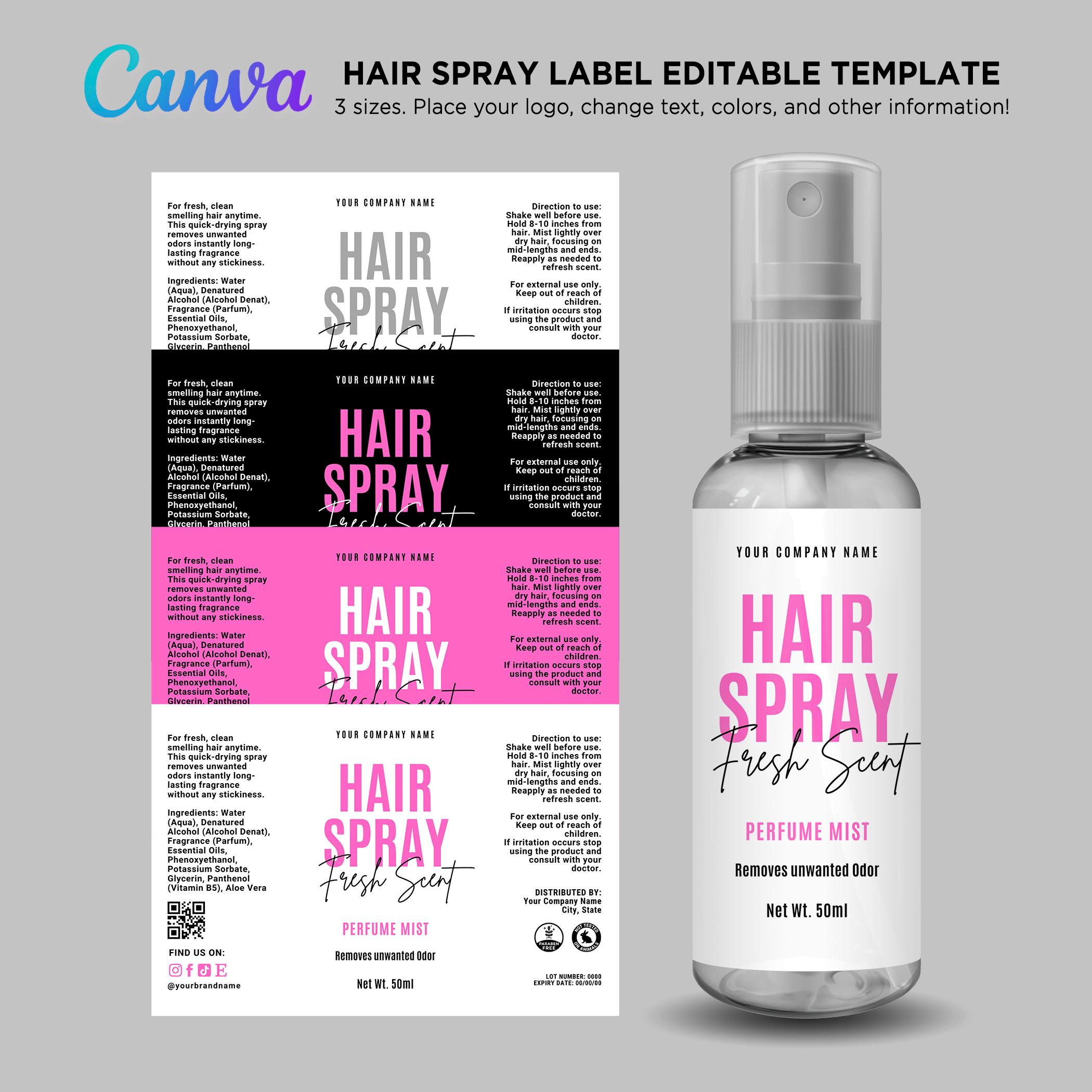 Hair Spray Label Template Canva, Hair Perfume Mist Label Design ...