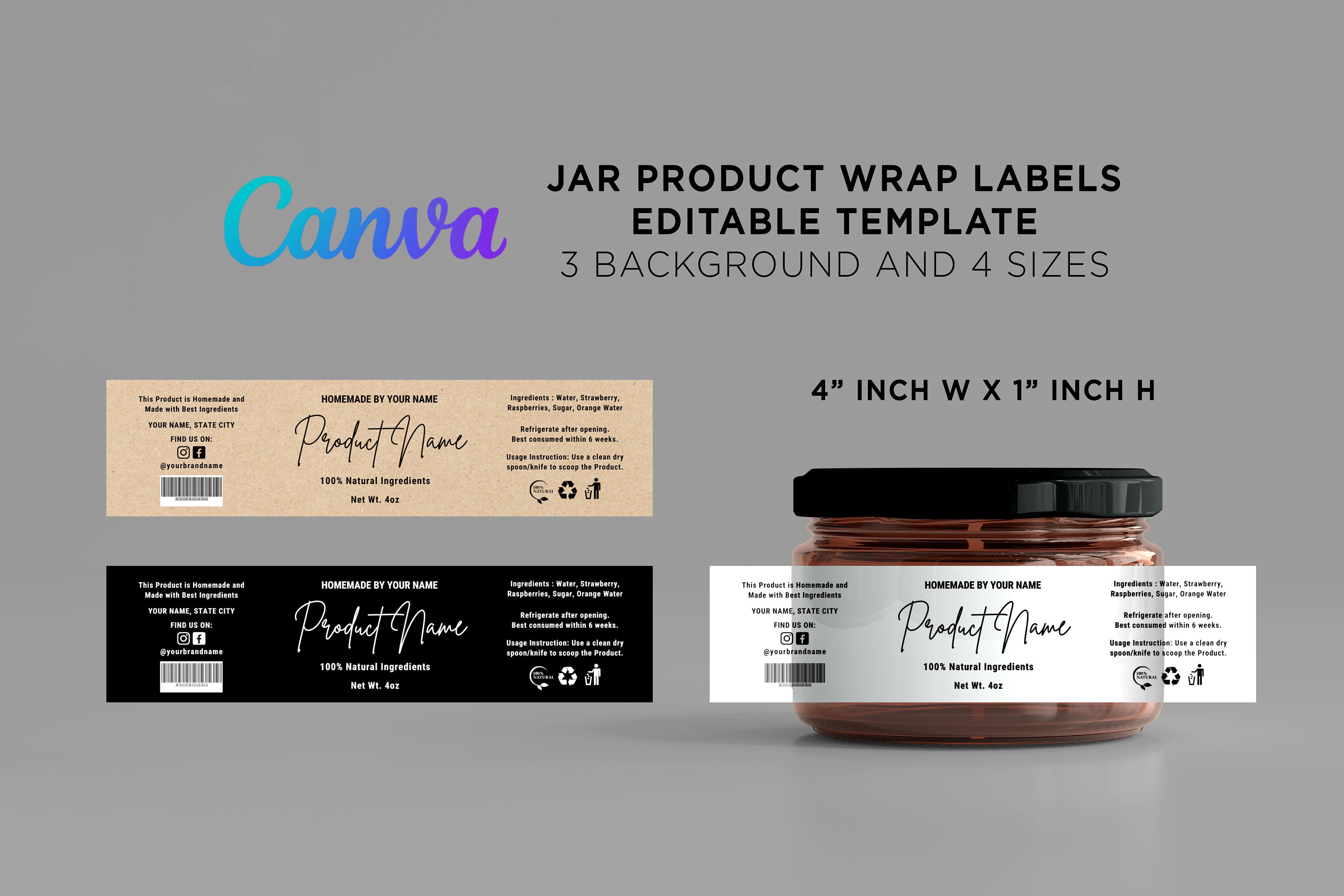 Printable Jar Wrap Around Labels, Mason Jar Labels, Container Jar ...