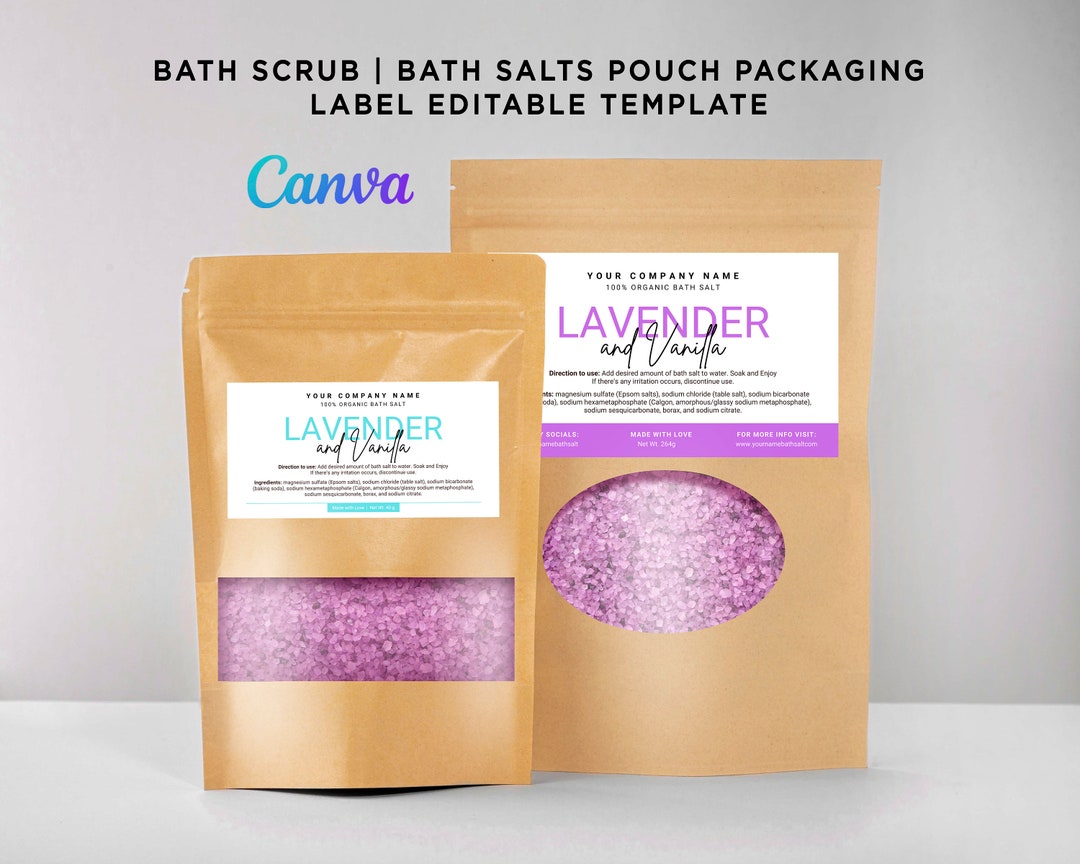 Printable Bath Salts Label, Stand up Pouch Packaging, Sugar Scrub ...