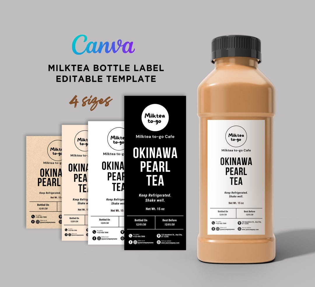 Milk Tea Bottle Labels, Boba Labels, Cold Press Labels, Drink Labels ...
