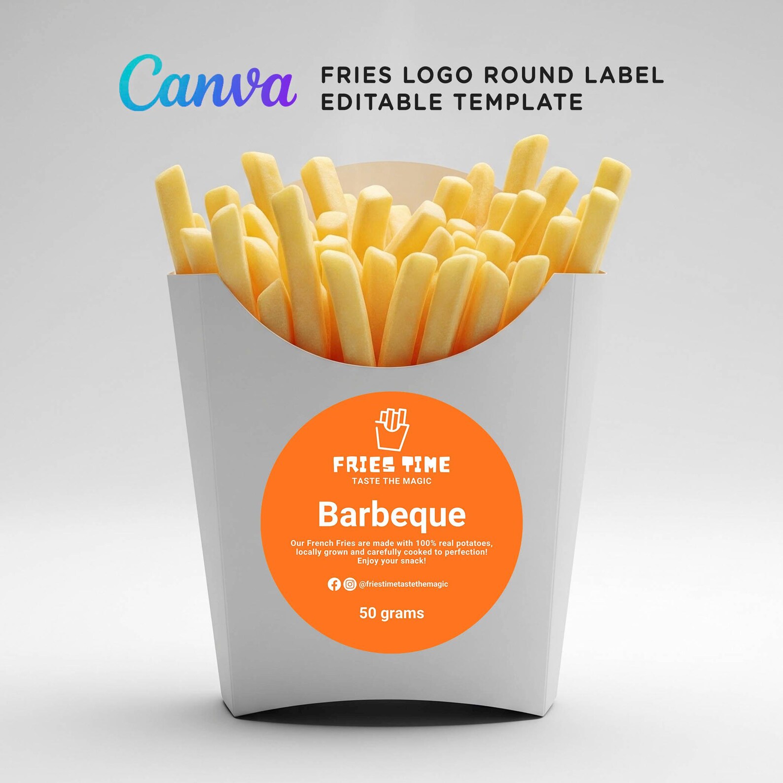 Editable French Fries Logo Template: Canva Label Design (digital ...