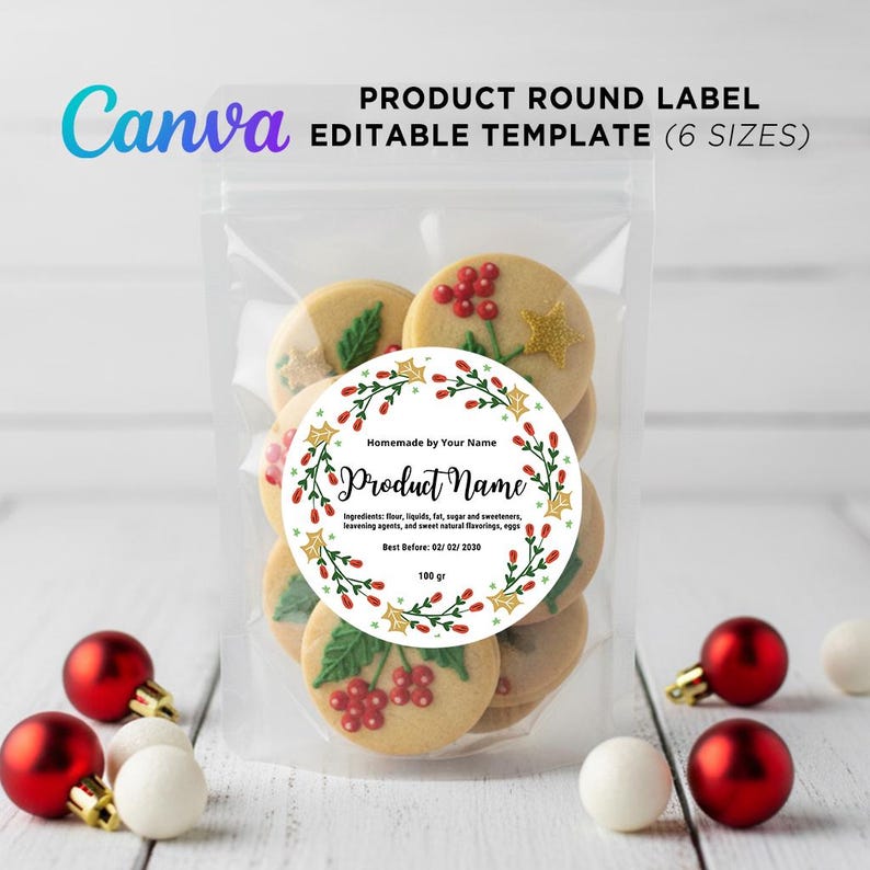 Editable Christmas Round Label Template in Canva, Festival Tags ...