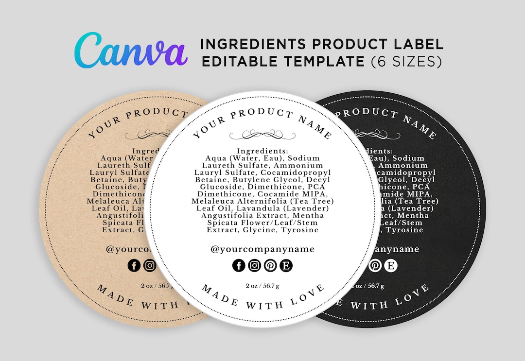 Printable Product Ingredients Label Ingredients Back Circle - Etsy