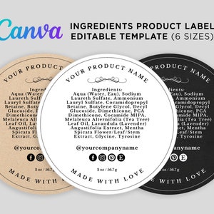 Printable Product Ingredients Label Ingredients Back Circle - Etsy