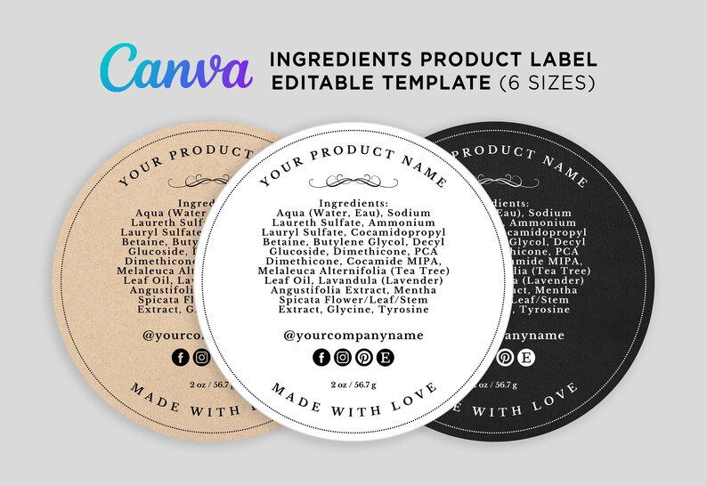 Printable Product Ingredients Label Ingredients Back Circle - Etsy