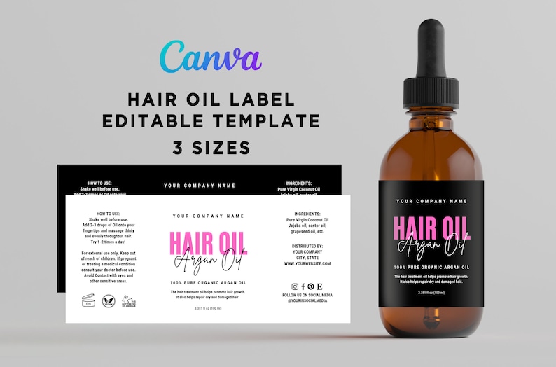 Printable Hair Oil Labels, Hair Dropper, Hair Growth Oil Labels, Hair ...