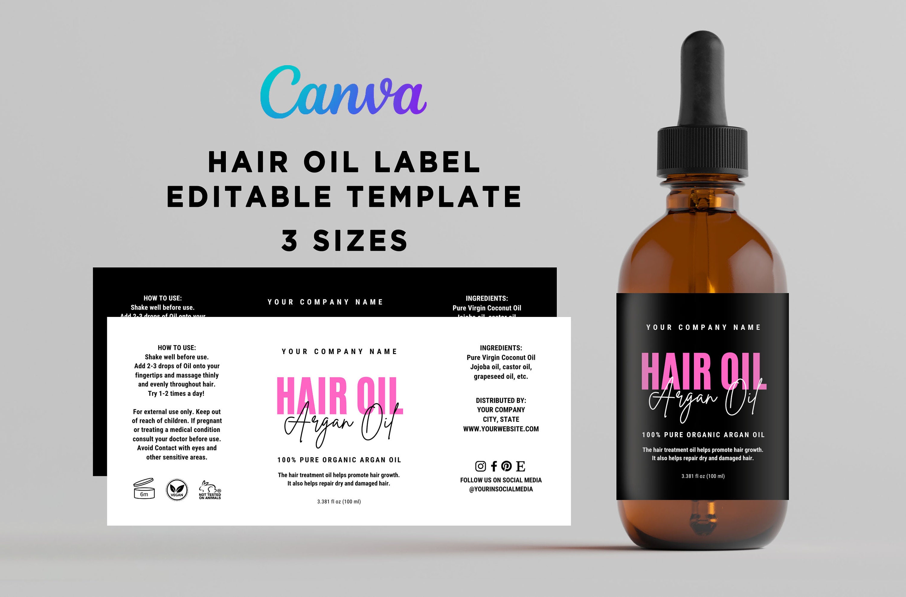 Printable Hair Oil Labels, Hair Dropper, Hair Growth Oil Labels, Hair ...