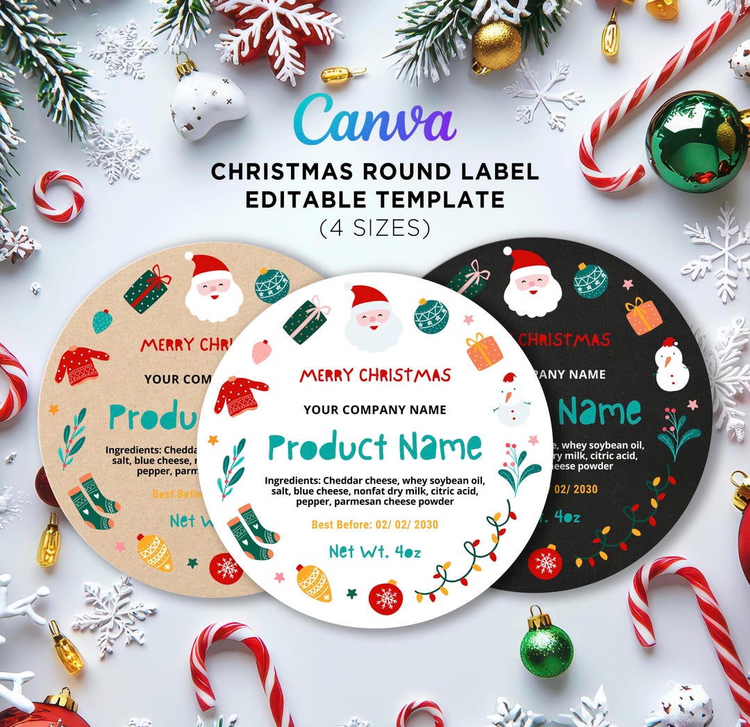 Christmas Mason Jar Tags, Holiday Canning Labels, Christmas Round Tags ...