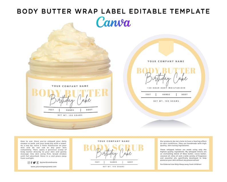 Whipped Body Butter Wrap Labels, Body Butter Rectangle Labels, Body ...