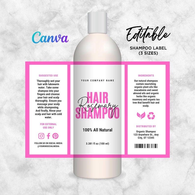 Bottle Shampoo Label Template Canva, DIY Shampoo and Conditioner Label ...