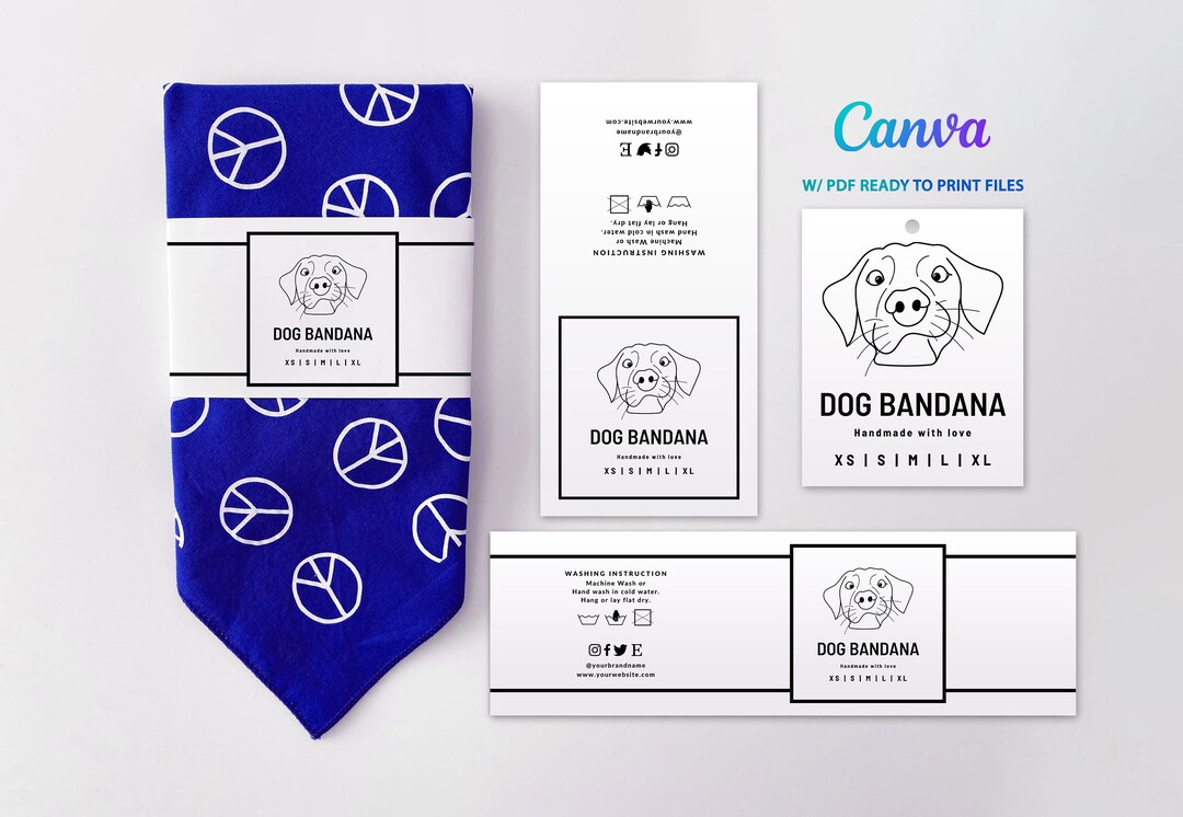 Printable Dog Bandana Label Template Hang Tag Fold Over Tag - Etsy ...