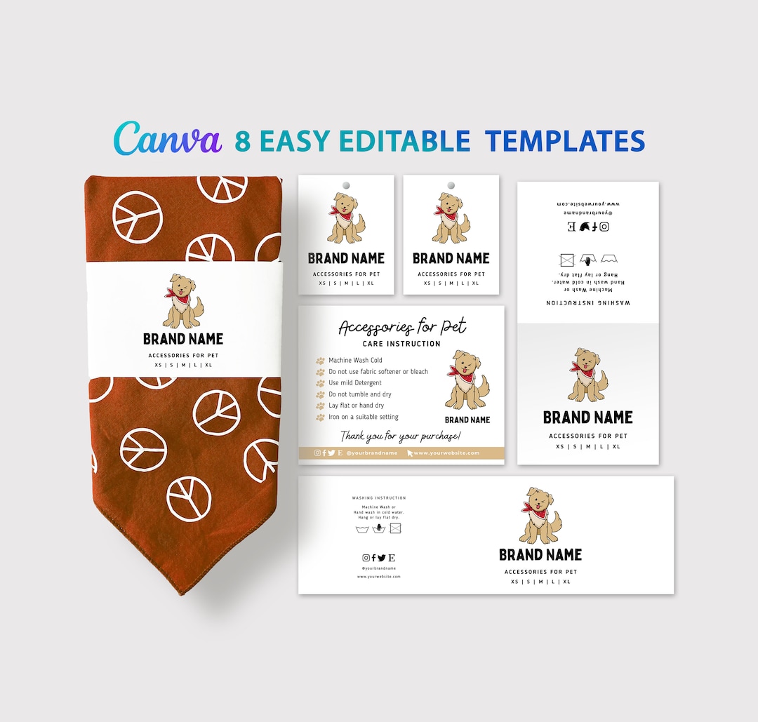 Printable Pet Label Template, Dog Bandana Labels, Accessories for Pet ...