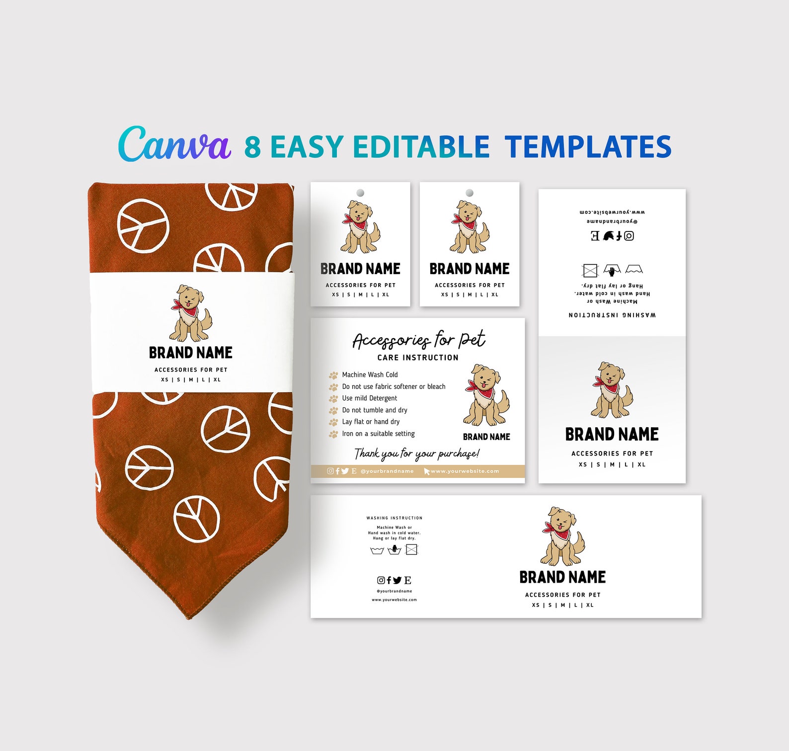 Printable Pet Label Template, Dog Bandana Labels, Accessories for Pet ...