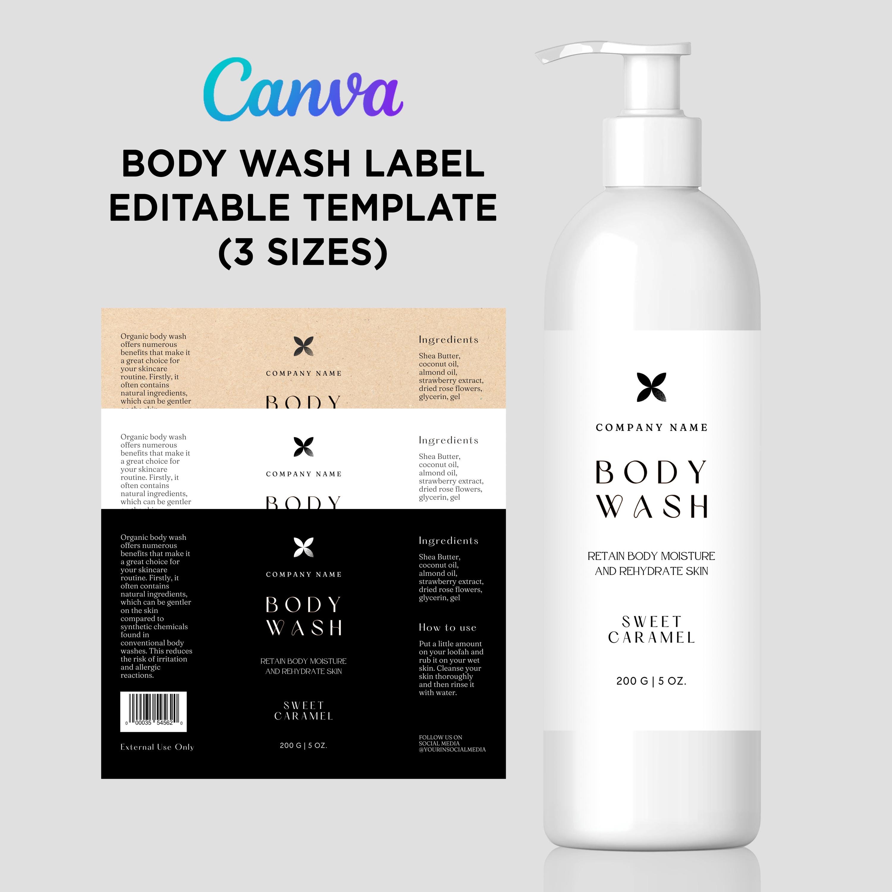 Pump Bottle Body Wash Label, Editable Body Care Product Packaging ...
