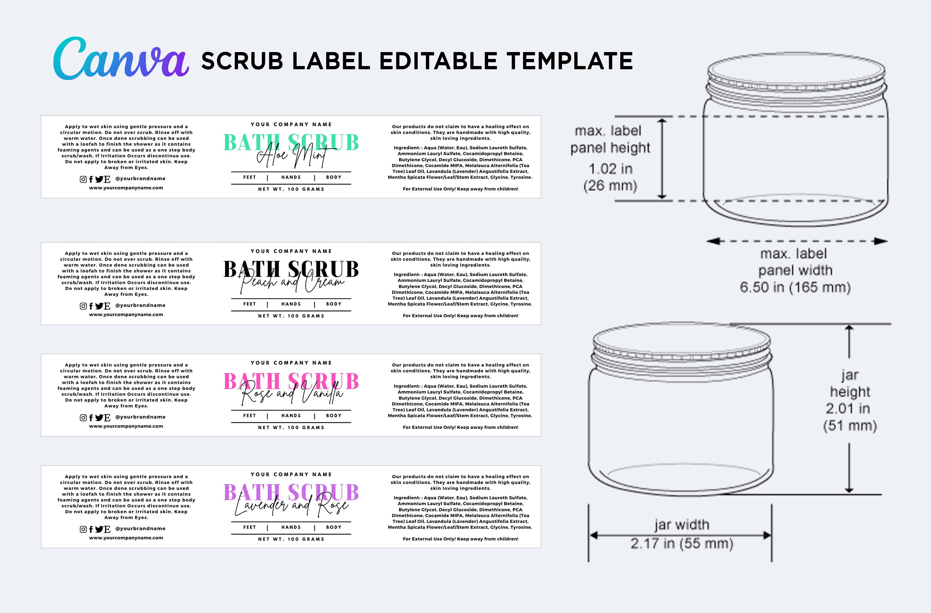 Bath Scrub Wrap Label Designs, Sugar Scrub Labels, Bath Body Scrub ...