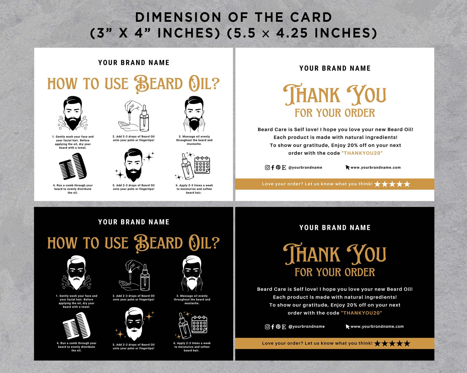 Beard Oil Instruction Card, Beard Oil Care Card, Beard Oil Cards, How ...