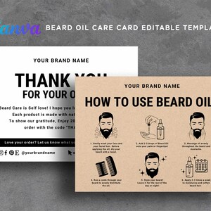 Editable Beard Oil Care Card, Beard Kit Gift Set Card, How to Use Beard ...