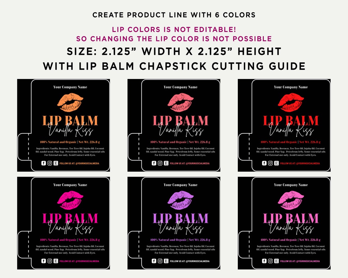 Lip Balm Wrap Label Sticker, Lip Chapstick Labels, Lip Balm Black Label ...