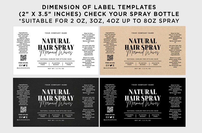 Hair Spray Design Labels Hair Bottle Spray Label Hair Care - Etsy