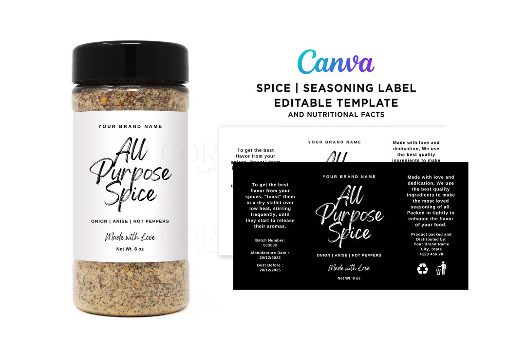 Printable Spice Wrap Label Sticker, All Purpose Seasoning Label Design ...
