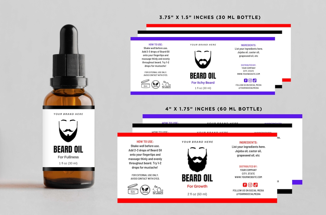 Printable Beard Oil Labels Beard Oil Serum Bottle Dropper - Etsy