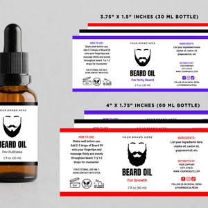 Printable Beard Oil Labels, Beard Oil Serum Bottle Dropper Label, Beard ...