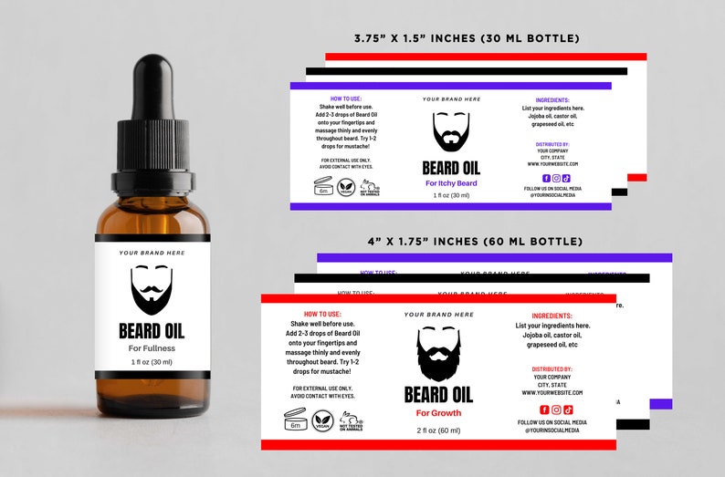 Printable Beard Oil Labels Beard Oil Serum Bottle Dropper - Etsy
