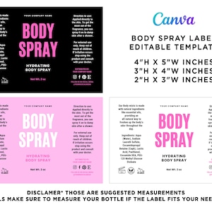 Body Spray Labels, Body Mist Labels, Body Perfume Labels, Hydrating ...