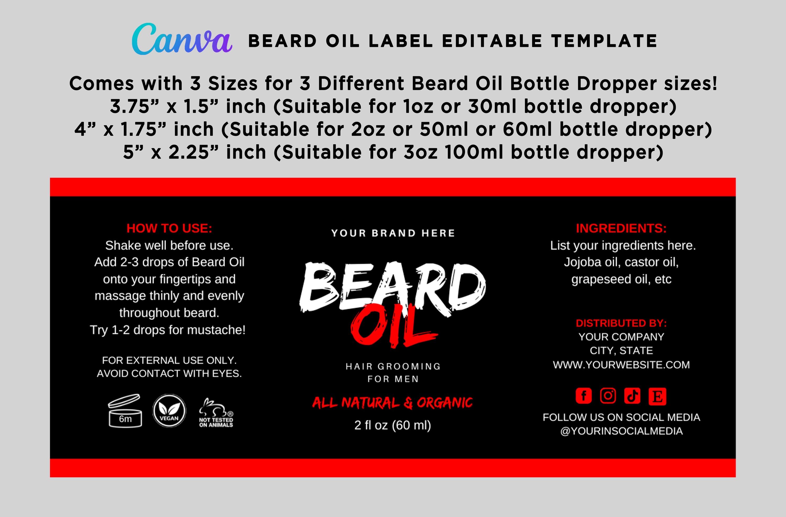 Beard Oil Labels, Beard Oil Wrap Bottle Label, Beard Oil for Men, Beard ...