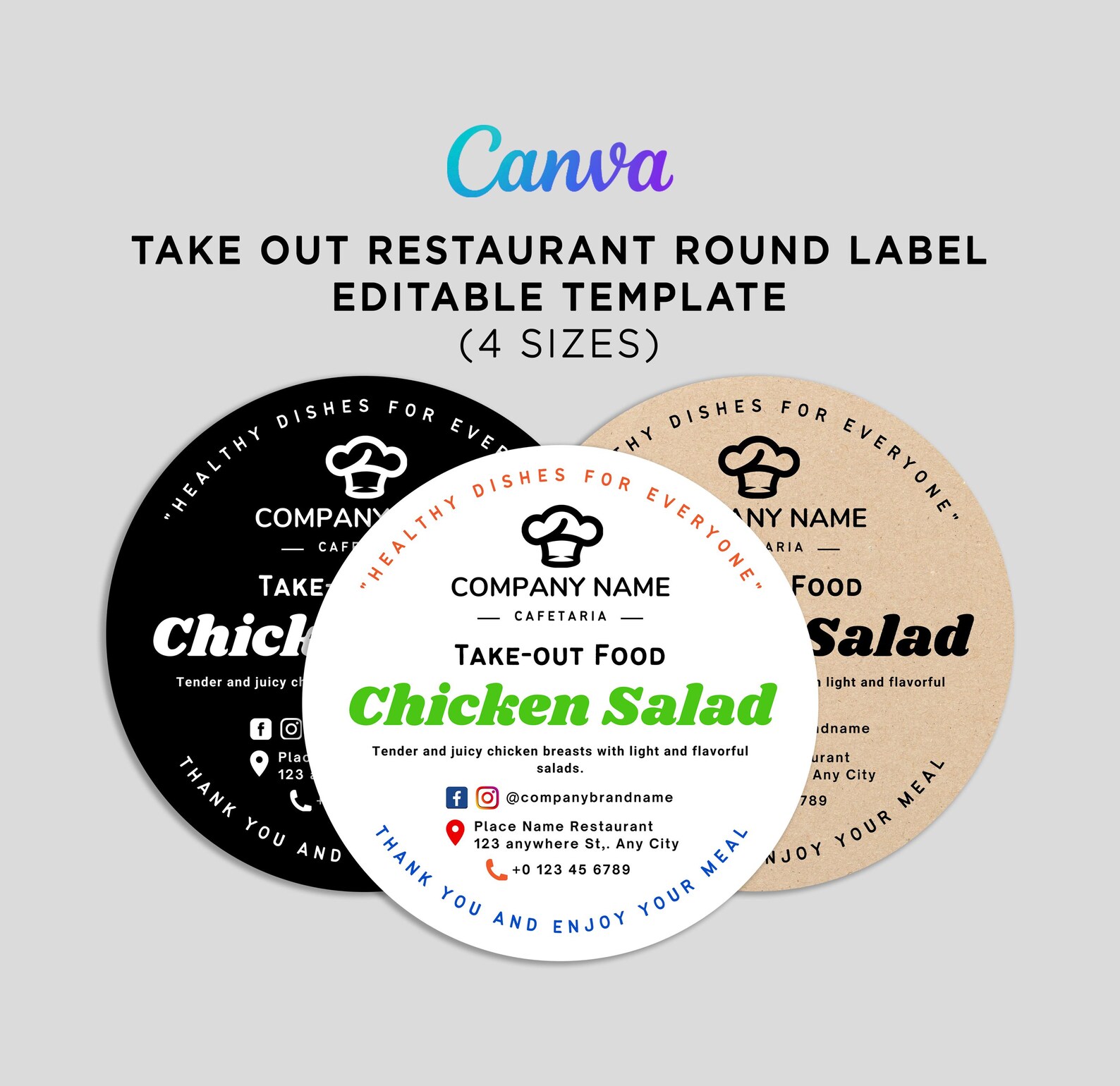Editable Take Out Label Template: Restaurant Food Packaging (canva ...