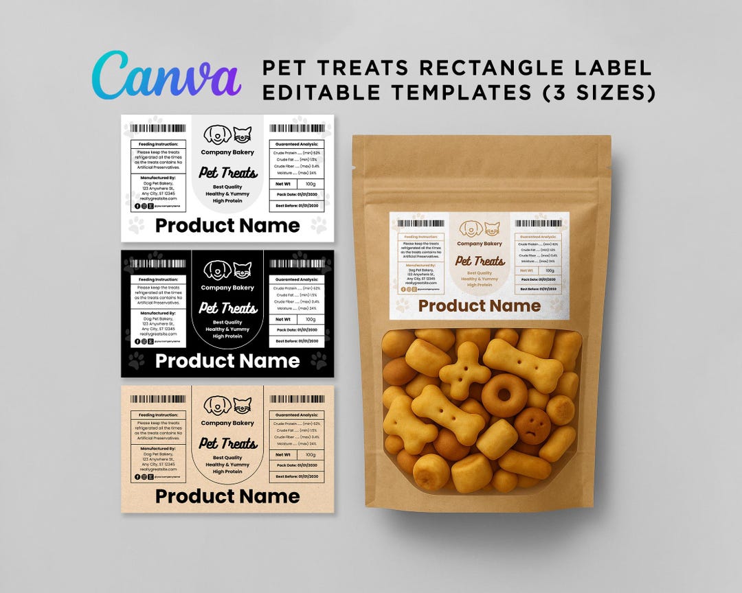 Pet Treats Pouch Packaging, Pet Food Labels, Dog Treats Rectangle Label ...