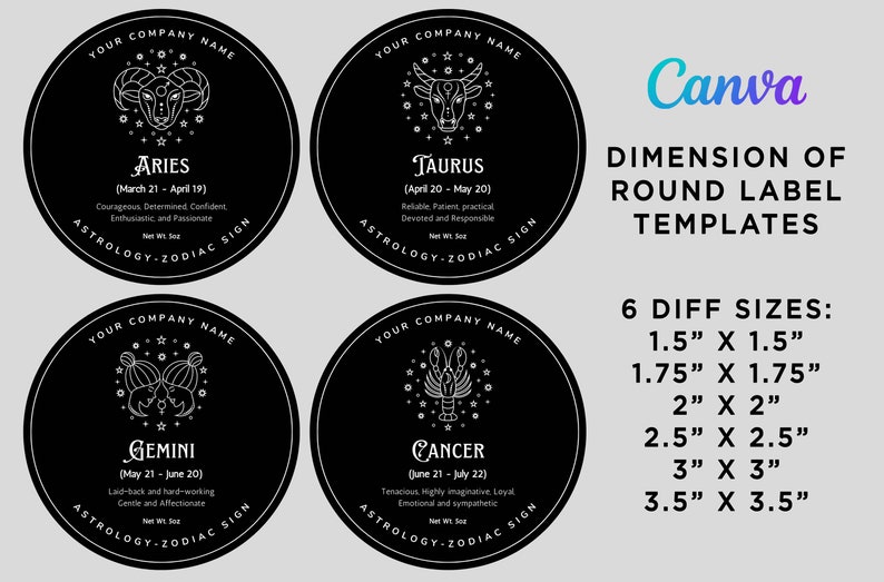 Printable Zodiac Sign Labels Zodiac Sign Label for Candle - Etsy