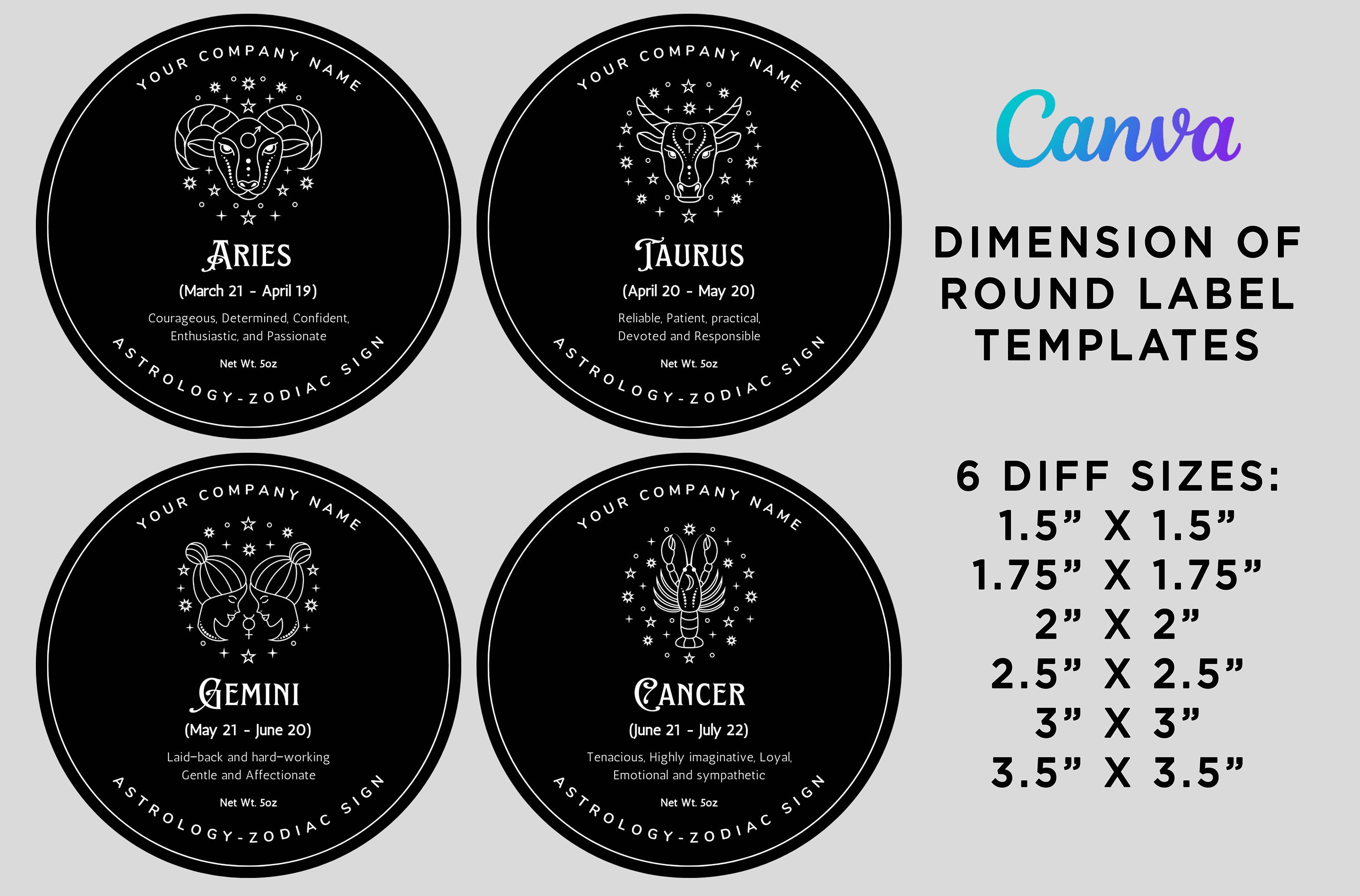 Printable Zodiac Sign Labels Zodiac Sign Label for Candle - Etsy
