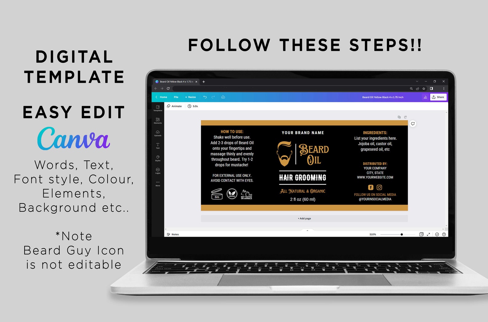 Printable Beard Oil Label Design, Men Care Label, Beard Oil Dropper ...