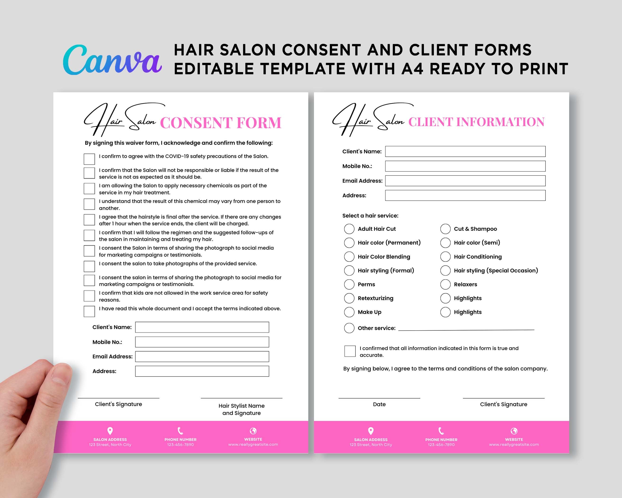 Printable Hair Salon Consent Form Hair Salon Service Form - Etsy Australia