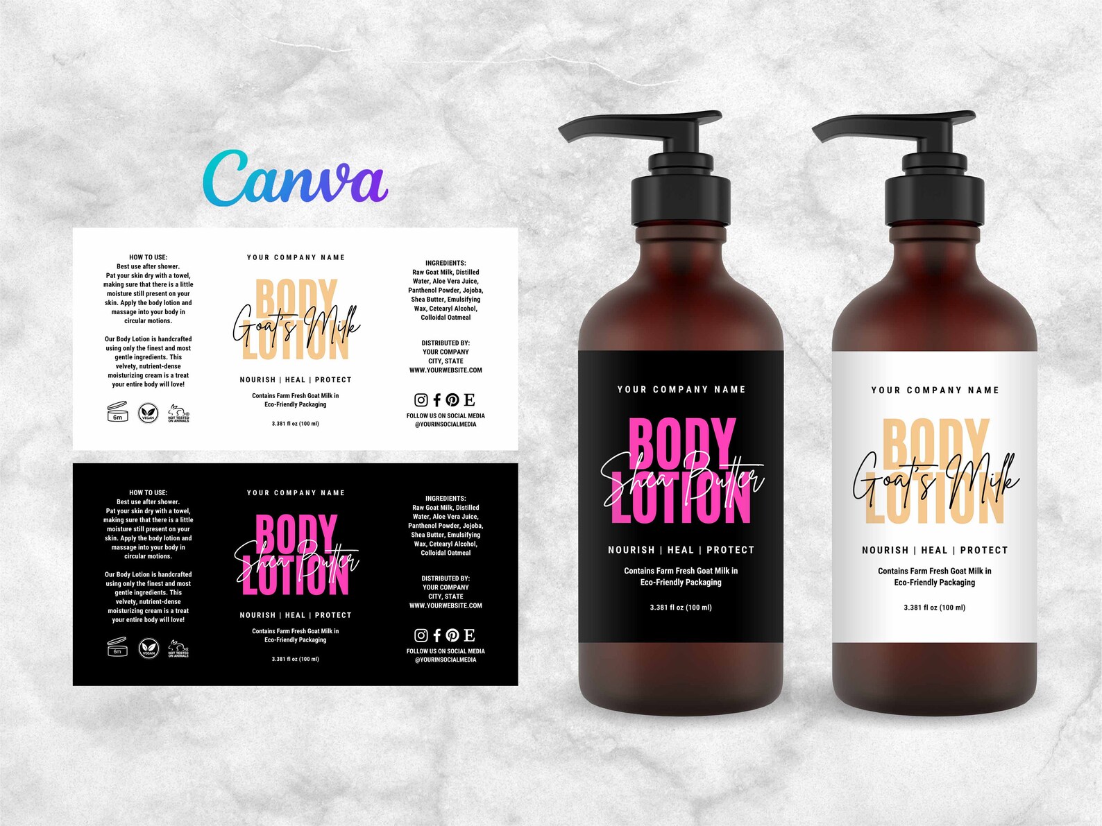 Body Lotion Bottle Labels Design, Lotion Label Template, Handmade ...