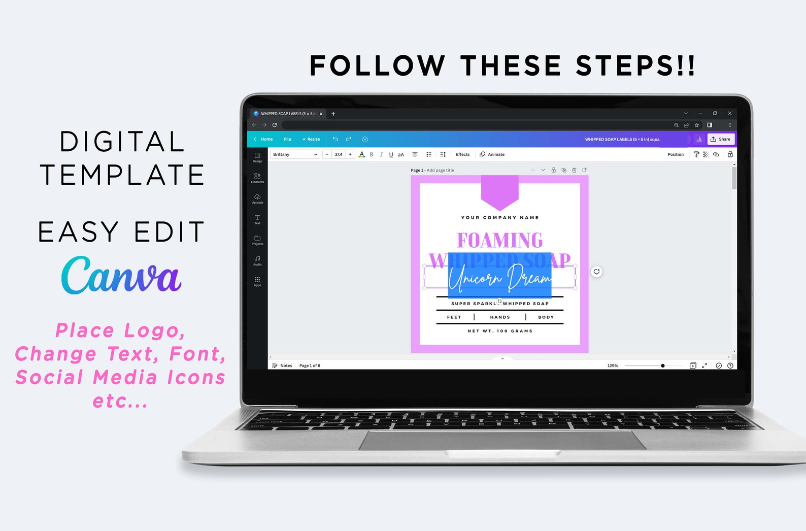 Printable Whipped Soap Label, Foaming Whipped Soap, Fluffy Soap Labels ...