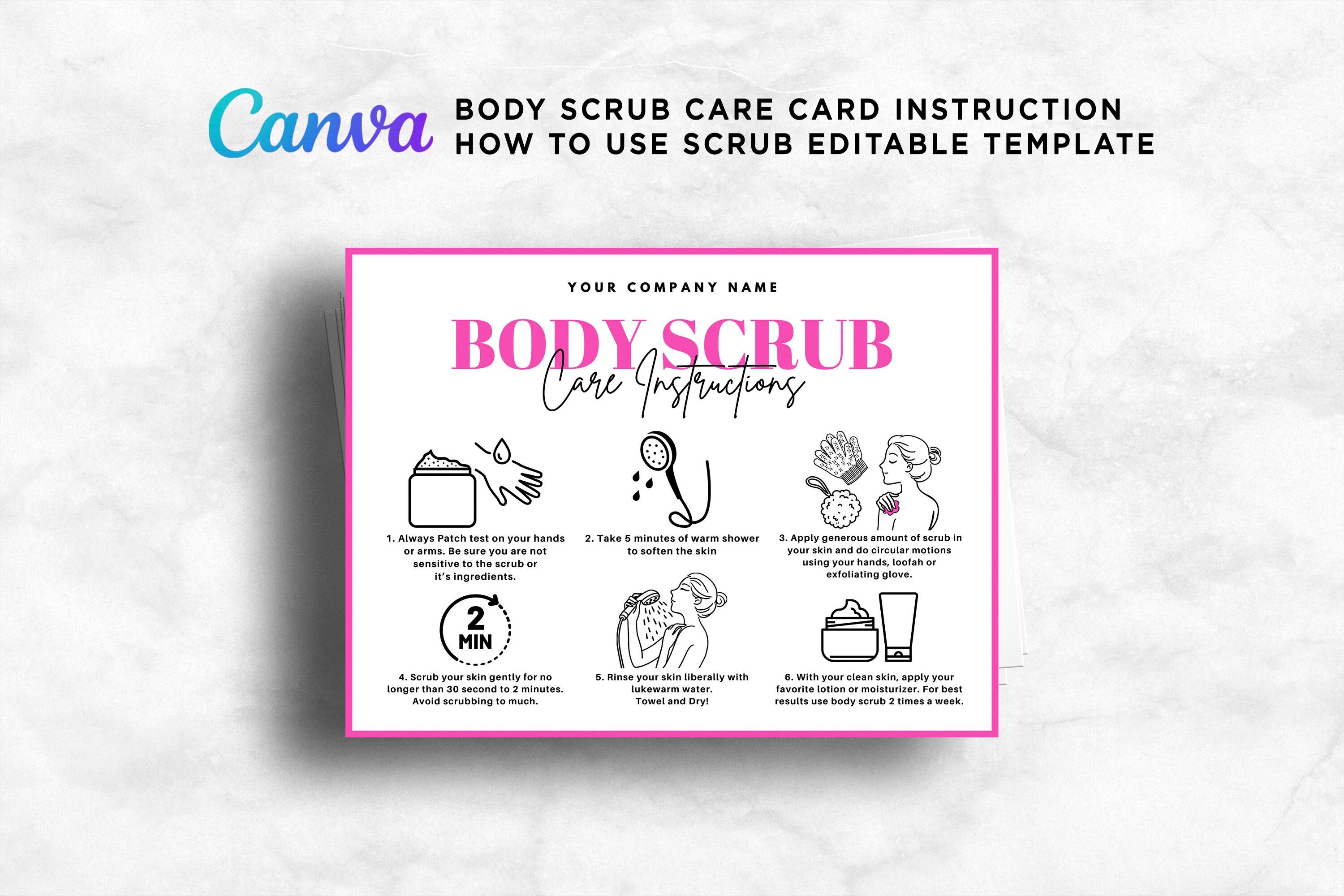 Body Scrub Instruction Card, Bath Scrub Care Instruction Card, How to ...