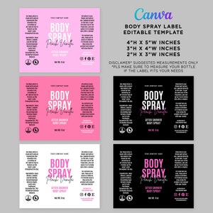 Body Spray Template, Body Spray Labels, Body Perfume Labels, After ...