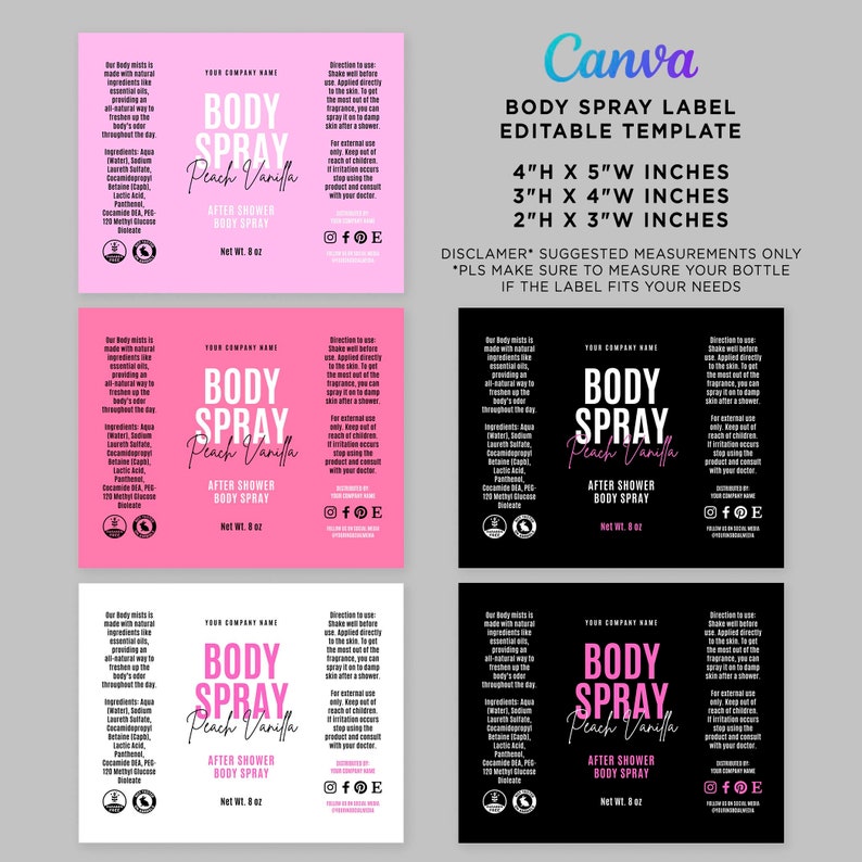 Body Spray Template, Body Spray Labels, Body Perfume Labels, After ...