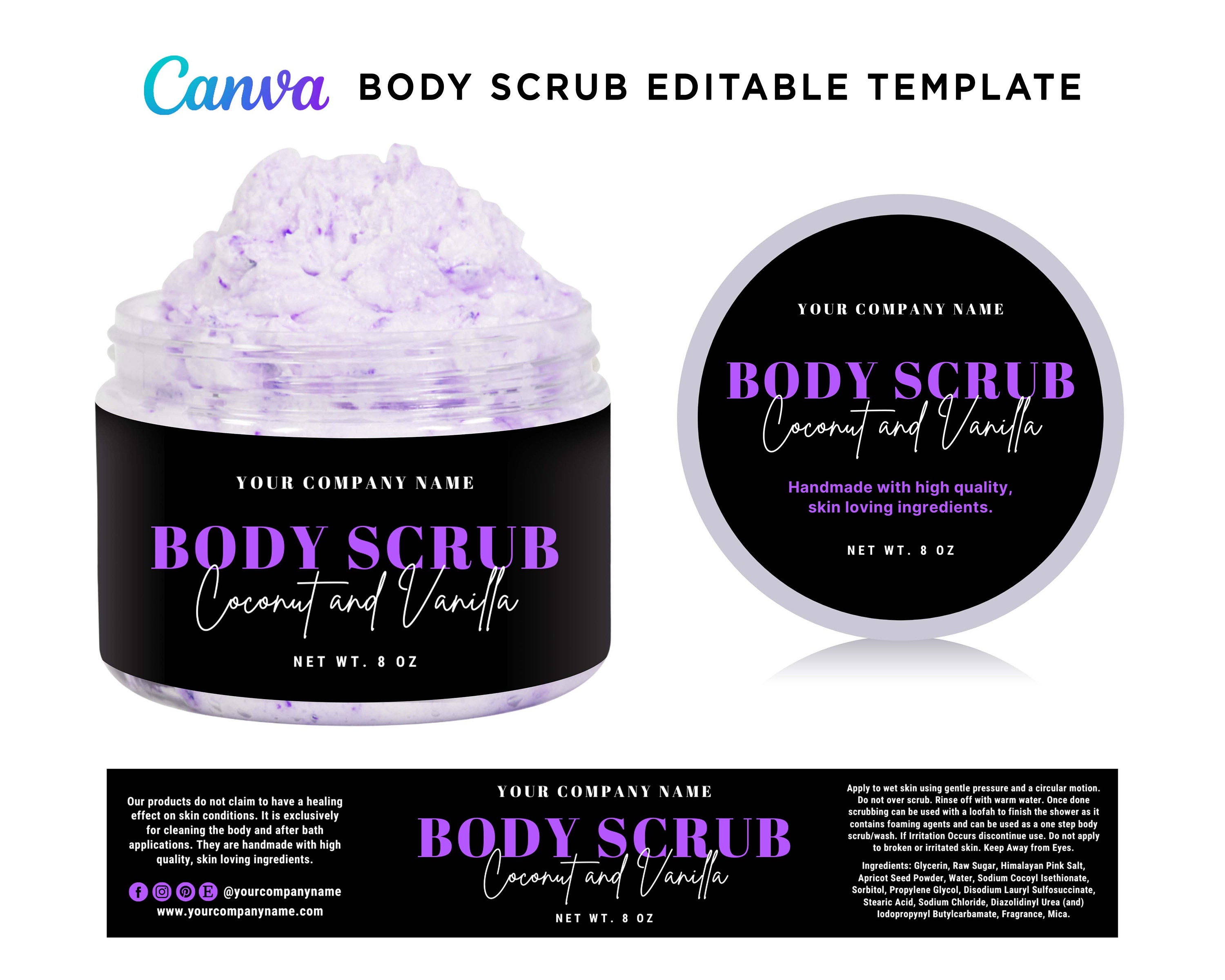 Body Scrub Wrap Label Designs, Body Sugar Scrub Labels, Soak Salts ...