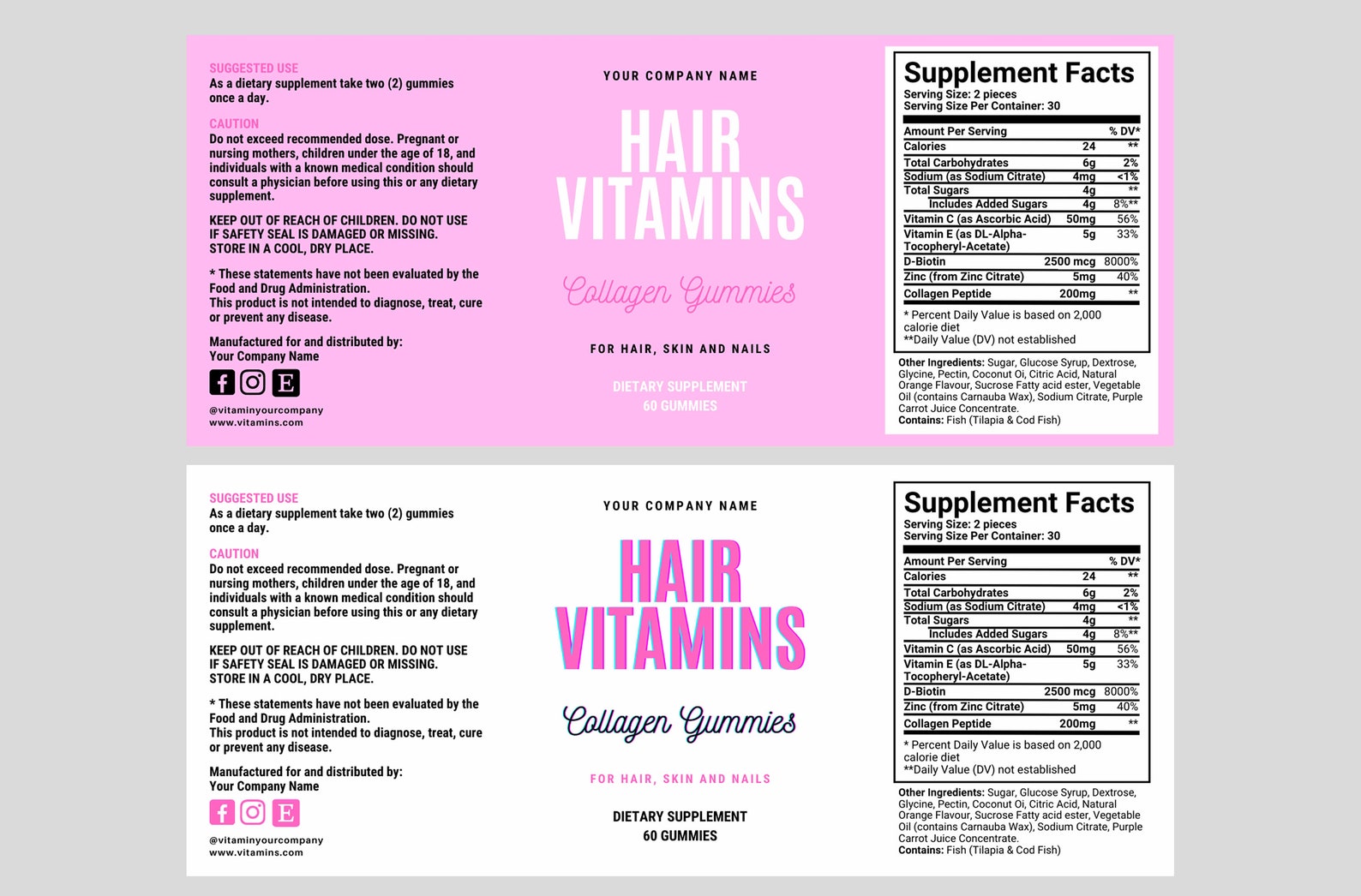 Labels for Hair Vitamins, Collagen Gummies Label, Hair Supplement ...