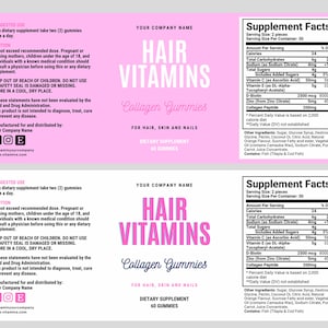 Labels for Hair Vitamins, Collagen Gummies Label, Hair Supplement ...